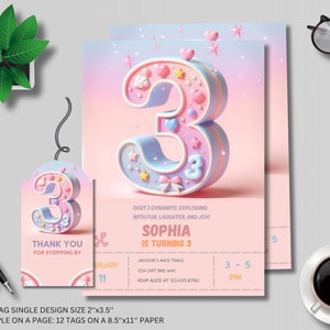 3rd Birthday Invitation Pastel Pink Third Birthday Party Invite, Blush ...