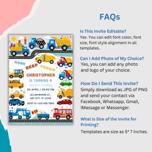Transportation Birthday Invitation Template, Vehicle Party (digital ...