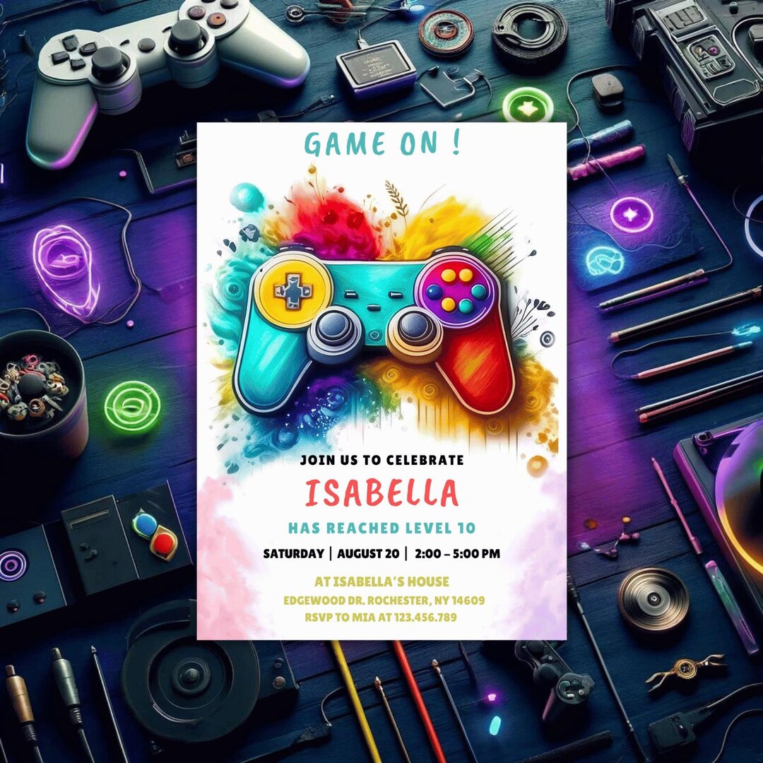 Editable Video Game Party Invitation Level up Birthday Invite Gamer Boy ...