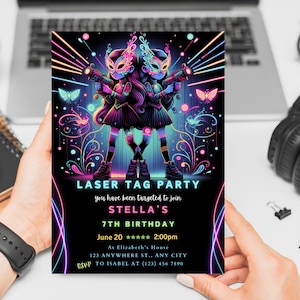 Editable Laser Tag Birthday Invitation, Neon Laser Tag Invite, Glow ...