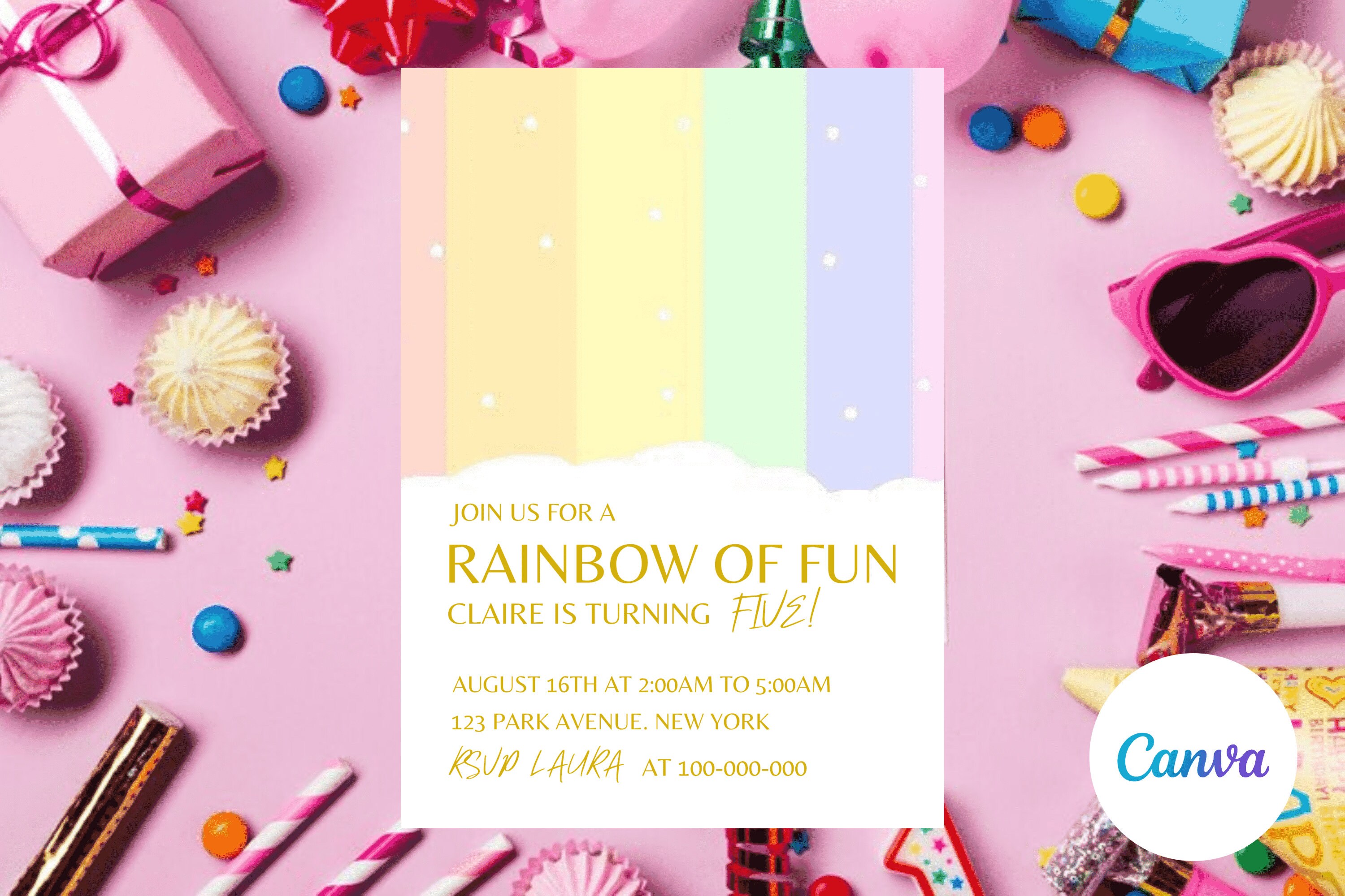 Editable Rainbow Birthday Invitation Girls Rainbow Party Rainbow ...