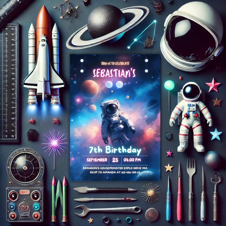 Editable Outer Space Birthday Invitation, Outerspace Invite Astronaut ...