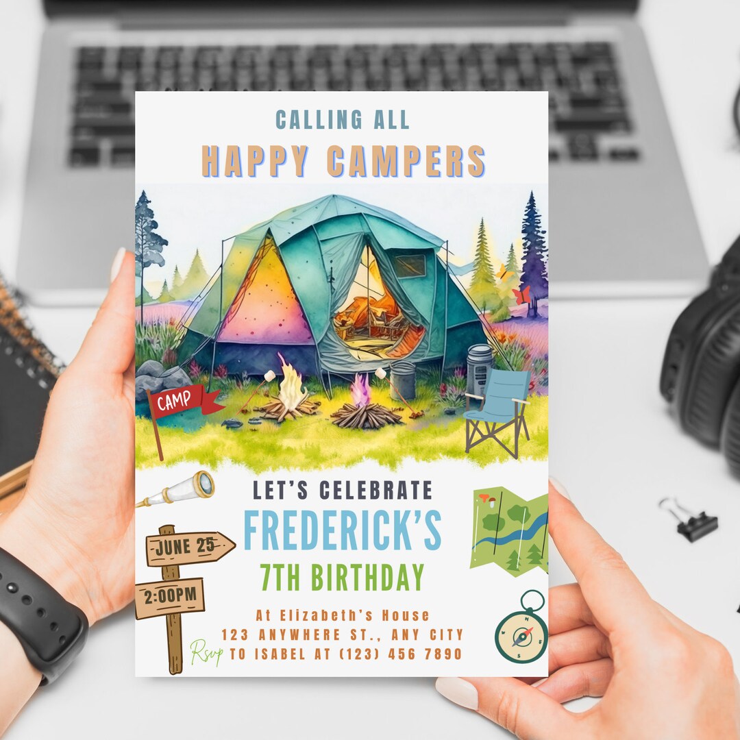 Camping Birthday Invitation Template, Camping Party Invitation ...