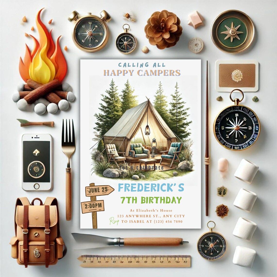 Camping Birthday Invitation, Template Camping Party Invitation, Campout ...
