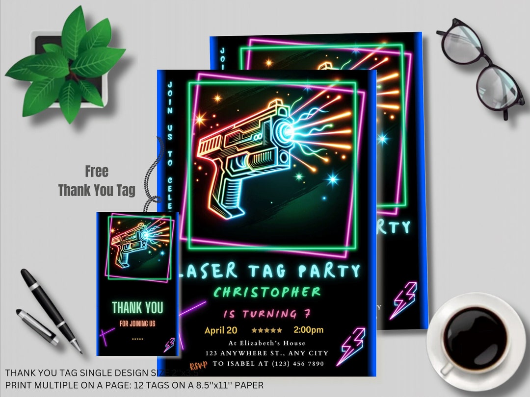 Editable Laser Tag Party Invitation Neon Birthday Party Invite Glow ...