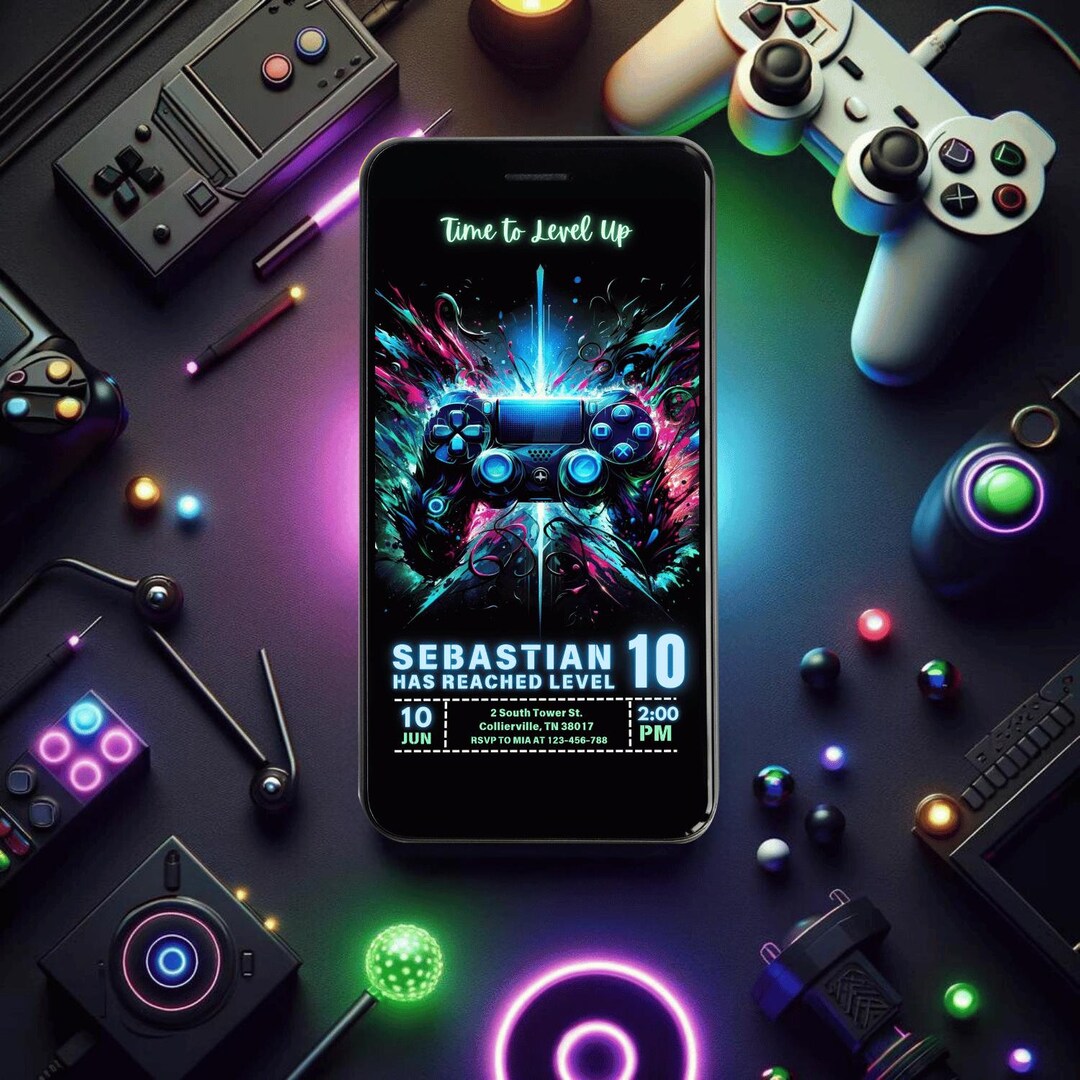 Video Game Mobile Invitation, Video Birthday Invitation, Arcade ...