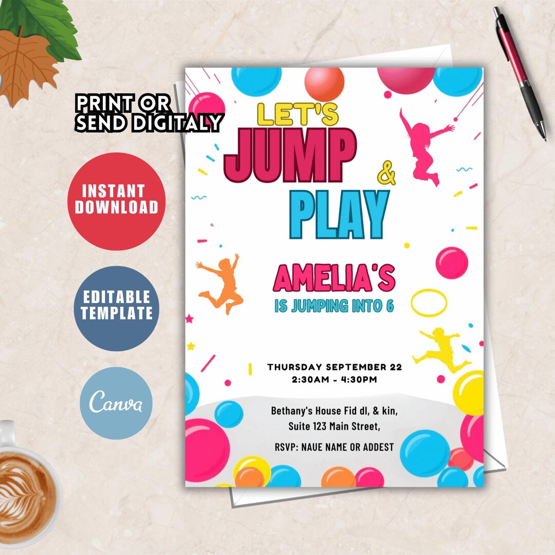 Jump Birthday Invitation, Jump Invite, Trampoline Party, Bounce House ...
