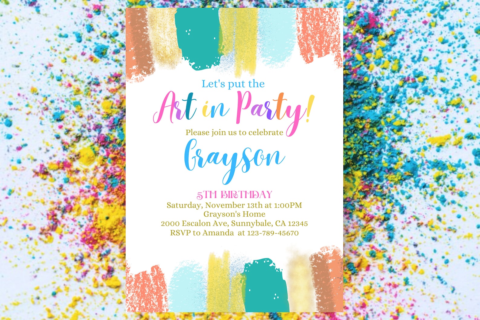 Editable Art Birthday Party Paint Party Invitation Template Pastel ...