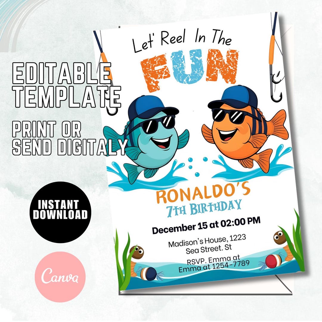 Fishing Birthday Invitation, Fish Birthday Invitation, Reel Fun Bass ...