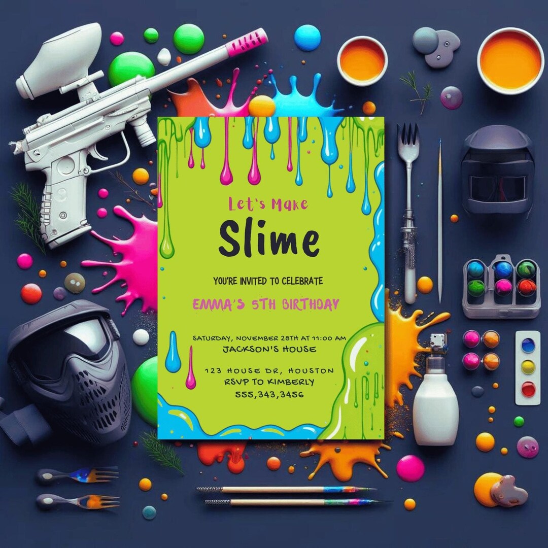 Editable Slime Party Invitation Template, Slime Birthday Invitation ...