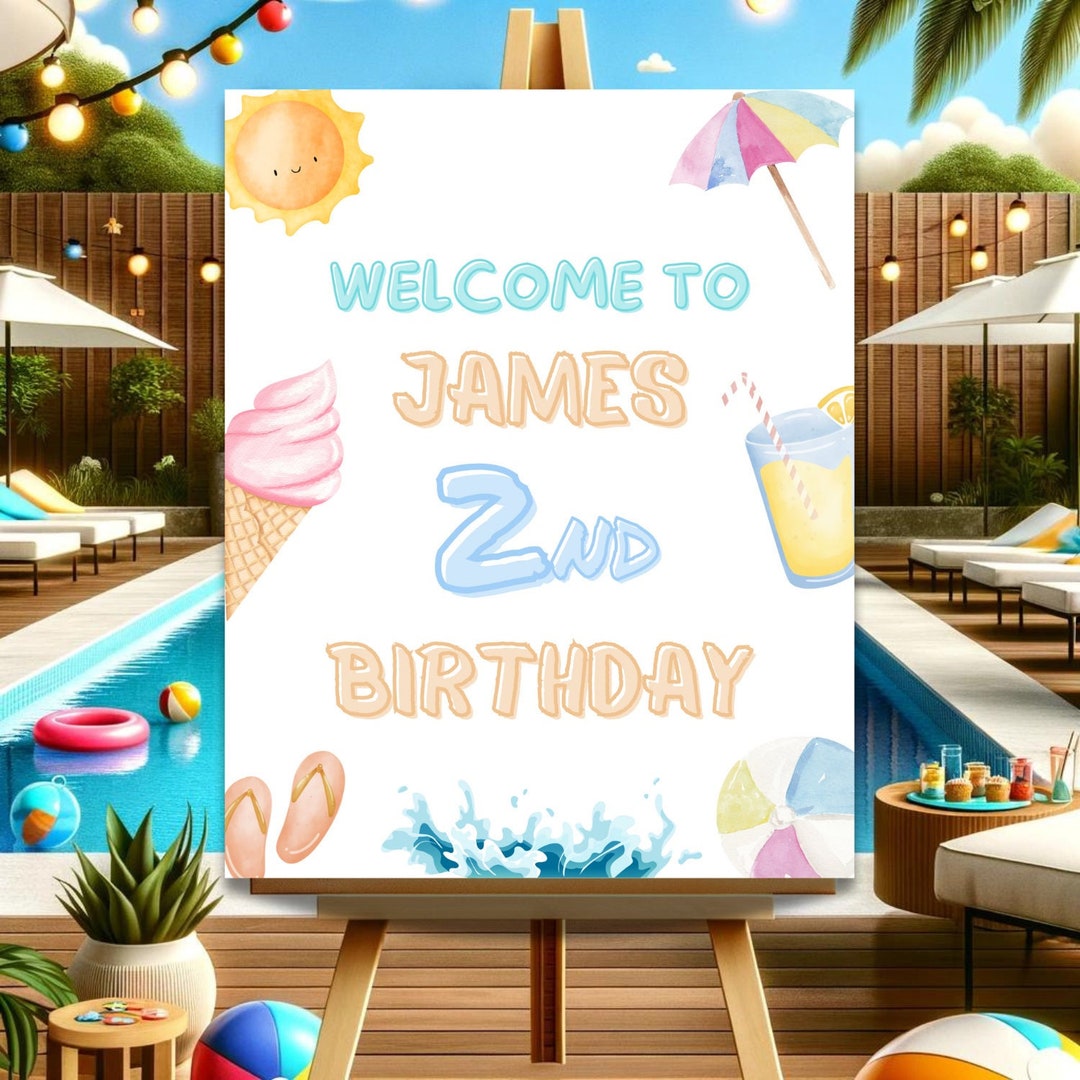 Editable Pool Party Welcome Sign Pool Party Birthday Beach Pool Poster ...