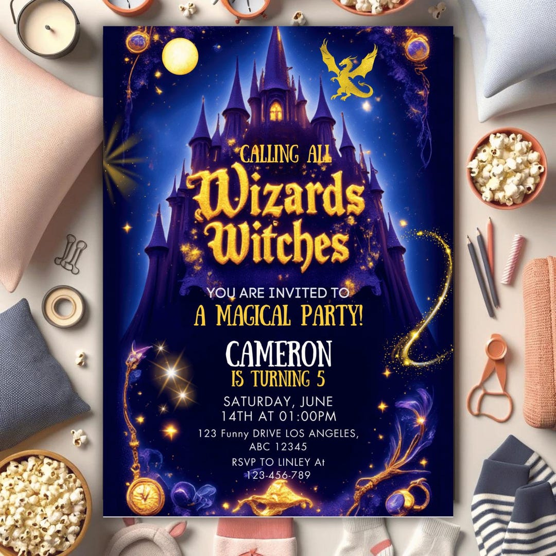Wizards Witches Birthday Invitation, Editable Magic Wizardry Castle ...