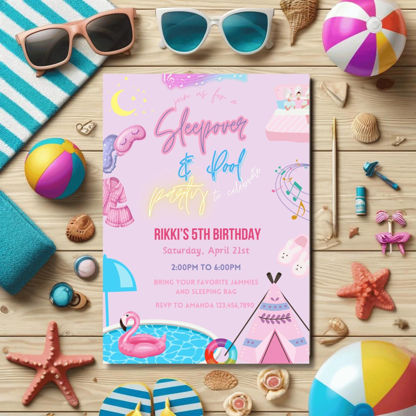Editable Sleepover Pool Party Invitation Template - Etsy