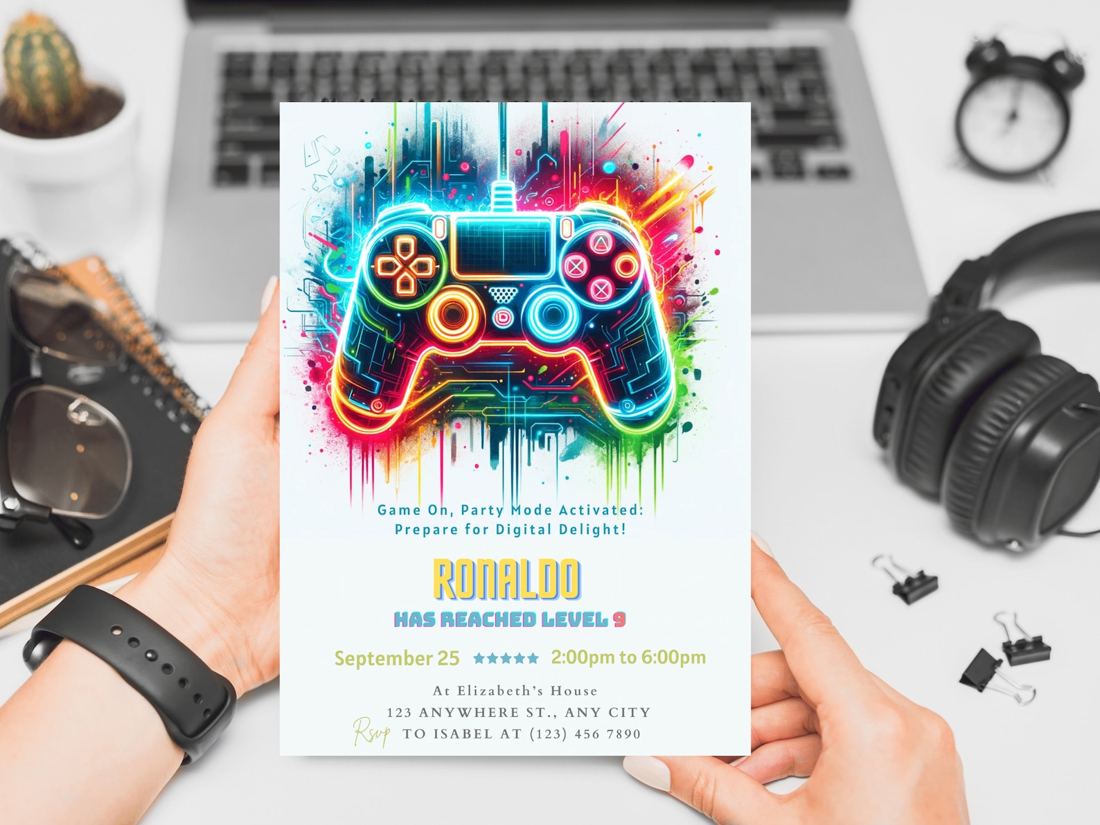 Video Game Party Invitation, EDITABLE Level up Birthday Invite, Blue ...