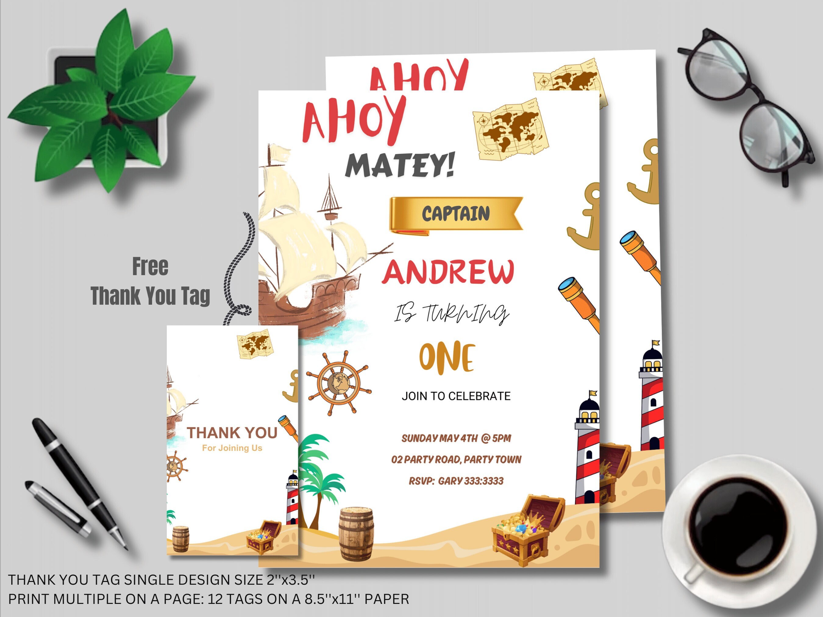 Editable Pirate Birthday Party Invitation Pirate Ship Invitation Cute ...