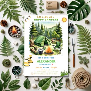 Editable Glamping Party Invitation Camp Out Birthday Invite Bonfire ...