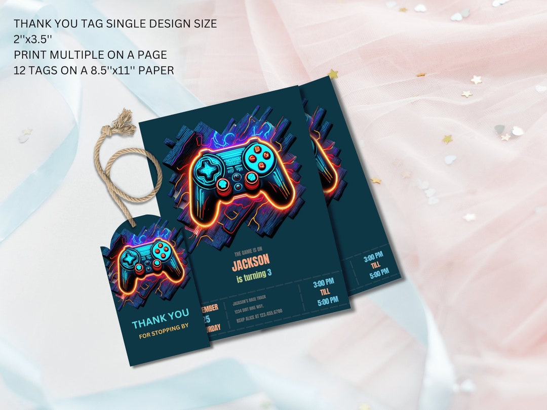 Video Game Birthday Invitation Template, Video Game Invitation, Neon ...