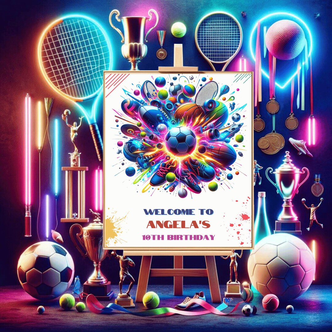 Sports Welcome Sign All Star Sports Birthday Party Decor Sports Party ...