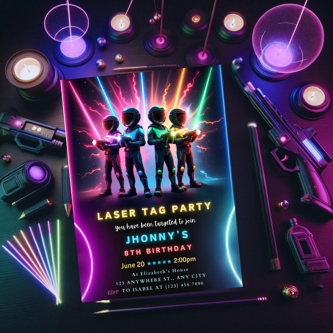 EDITABLE Laser Tag Birthday Invitation Laser Tag Party Invite Template ...
