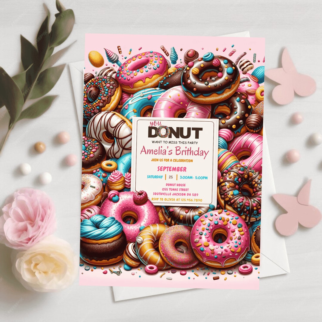 Donut Birthday Invitation Editable Girl Donut Birthday Invite Any Age ...