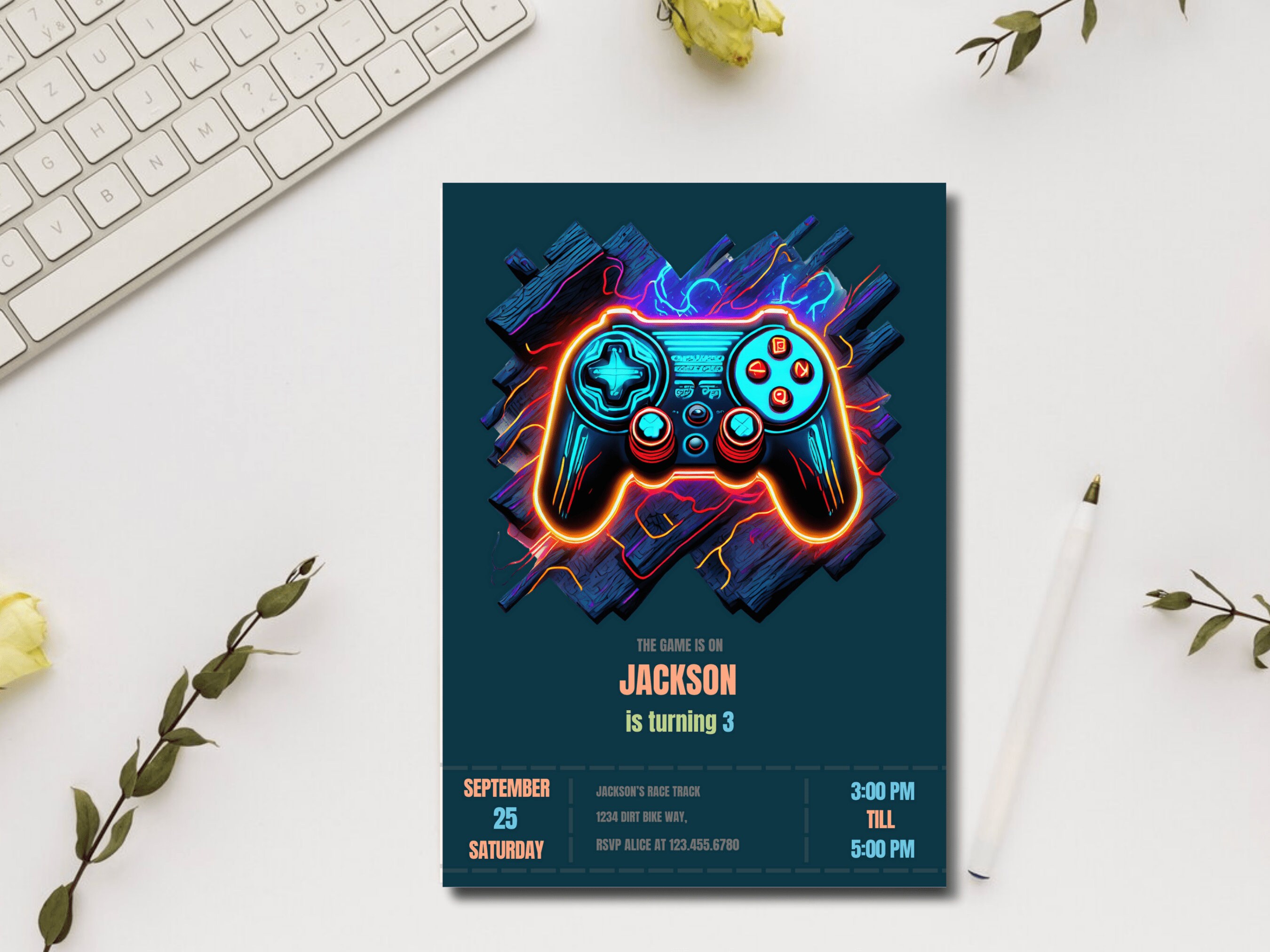 Video Game Birthday Invitation Template, Video Game Invitation, Neon ...