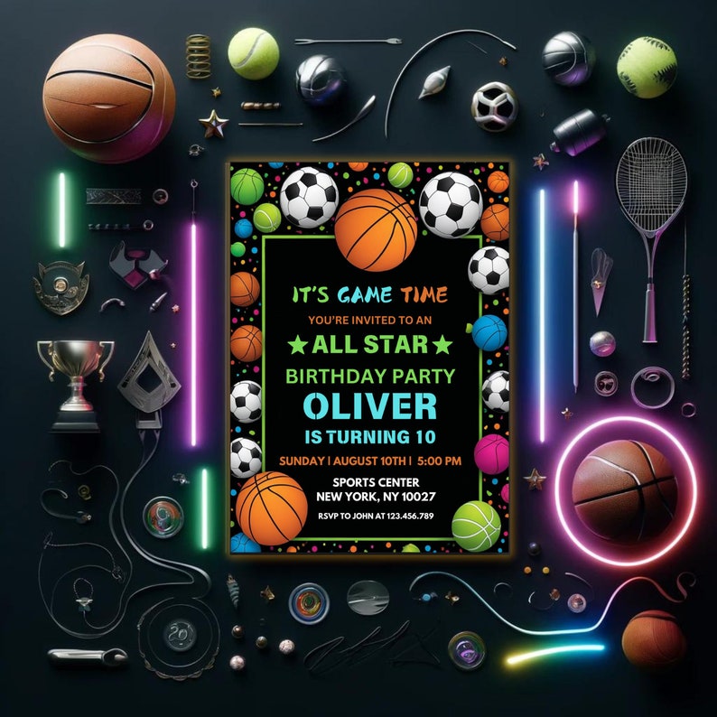 All Star Sports Birthday Invitation, Game Party (digital) - Etsy