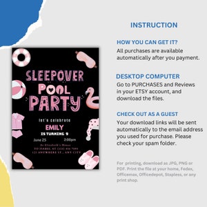Sleepover Pool Party Invitation, Editable Swim Birthday Invite (digital ...