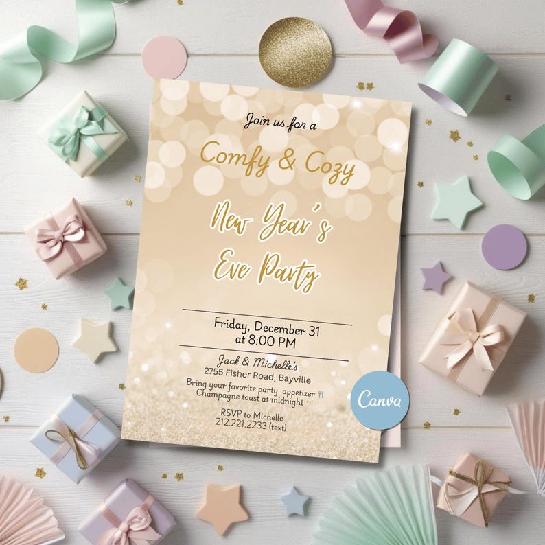 Gold Sparkle New Year's Eve Party Invitation (editable Template) - Etsy