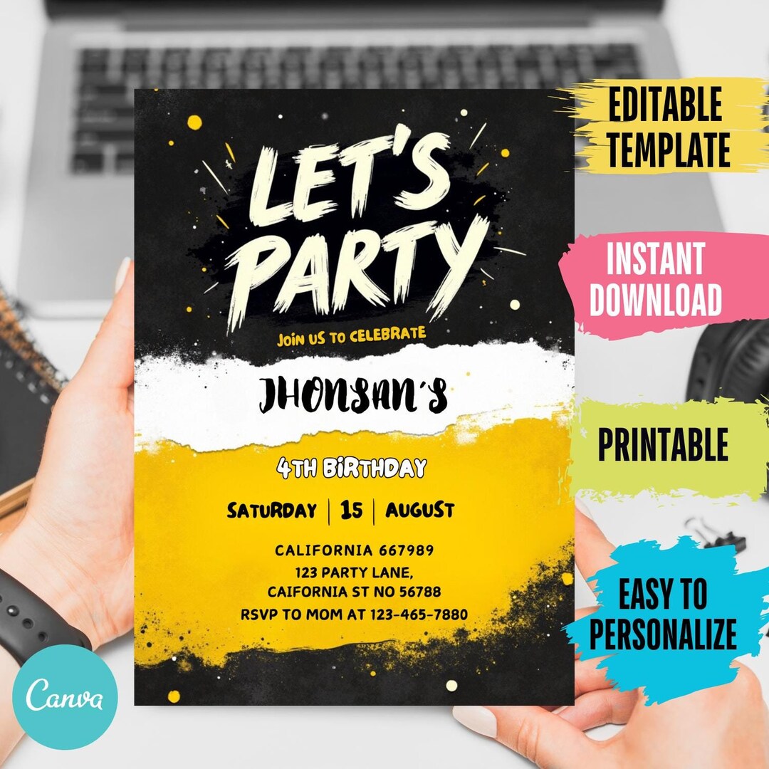 Let's Party Invitation Lets Party Birthday Invite Boy Birthday Invite ...