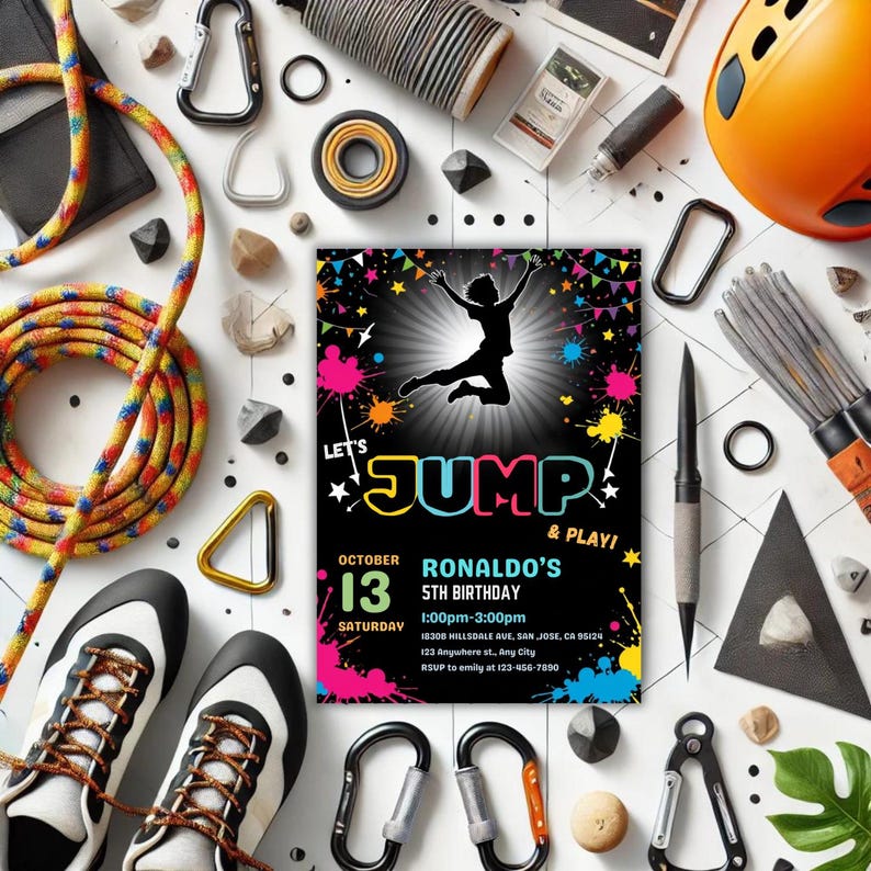 Trampoline Birthday Invitation: Editable Jump Party Invite (digital ...