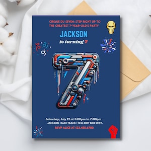 Editable Blue 7th Birthday Invitation Template, Super Hero Birthday ...