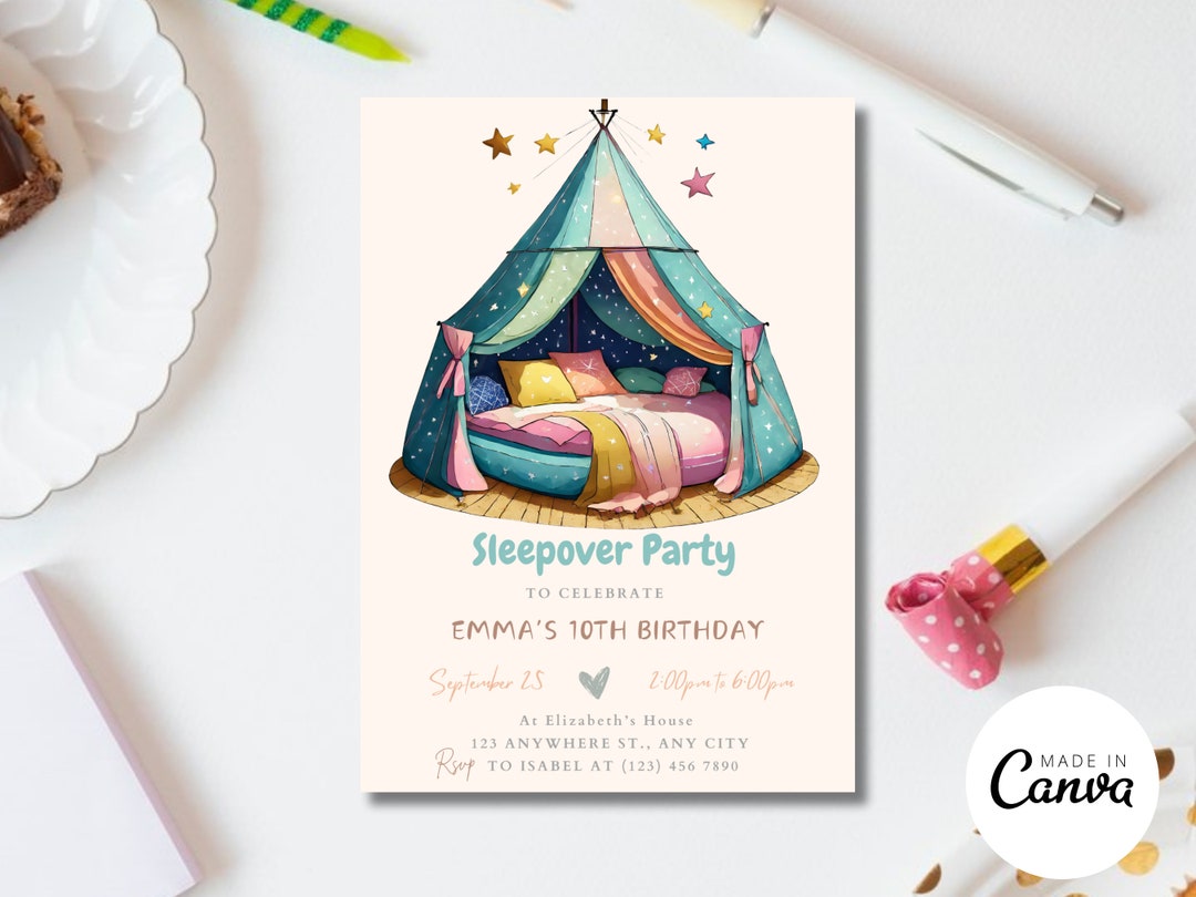Minimalist Sleepover Birthday Invitation Slumber Party Invite Girl ...