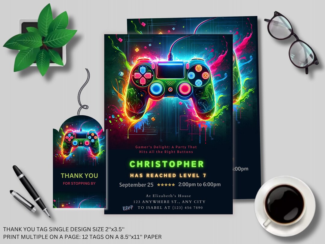 Video Game Party Invitation, EDITABLE Level up Birthday Invite, Blue ...