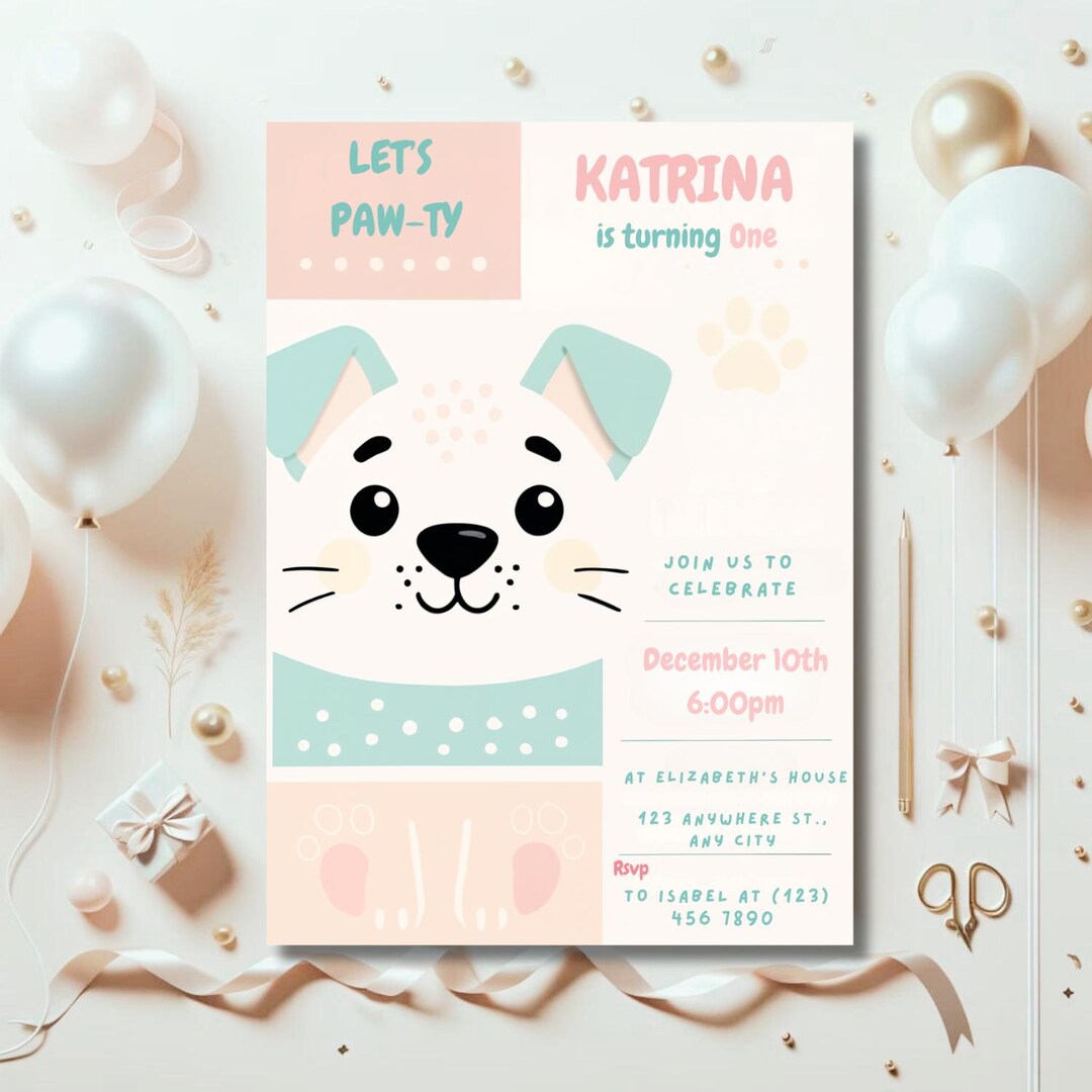 Editable Dog Invitation Puppy Party Invitation Printable Dog Pawty ...
