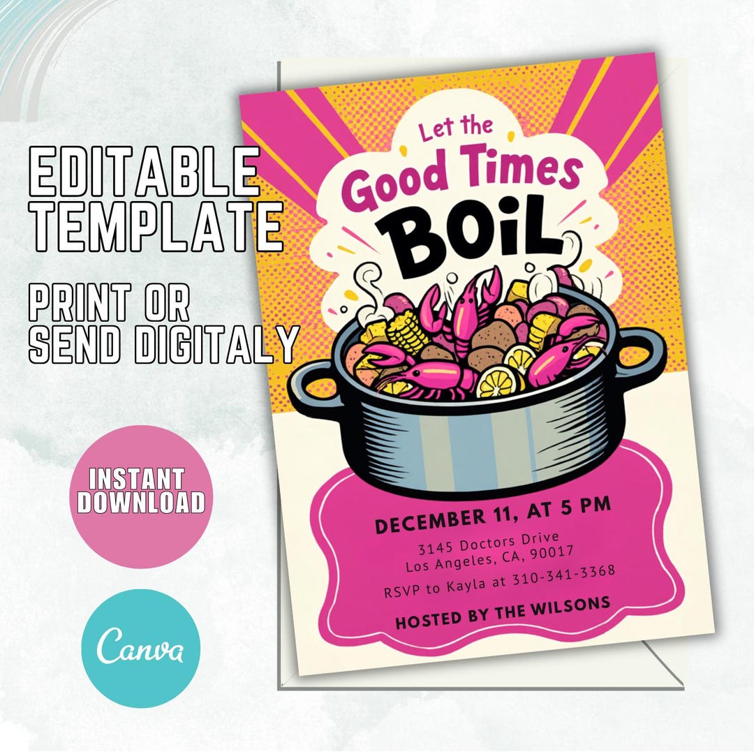 Crawfish Boil Party Invitation, Editable Seafood Birthday Invite (5x7 ...