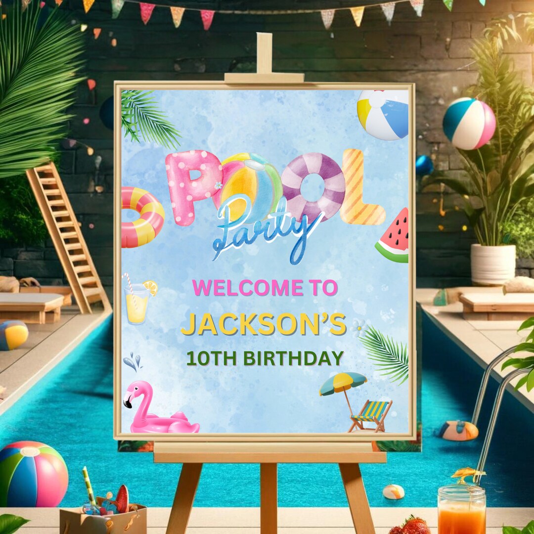 Pool Party Welcome Sign EDITABLE, Summer Party Sign, Swimming Party ...