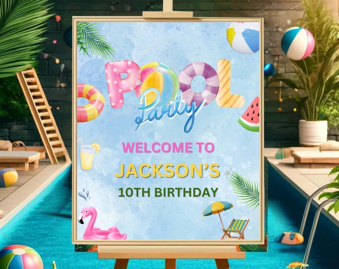 Pool Party Welcome Sign, Hand Drawn Summer Party Welcome Poster ...