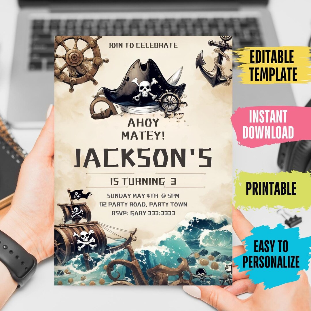 Editable Pirate Birthday Invitation Pirate Party Invitation Pirate ...
