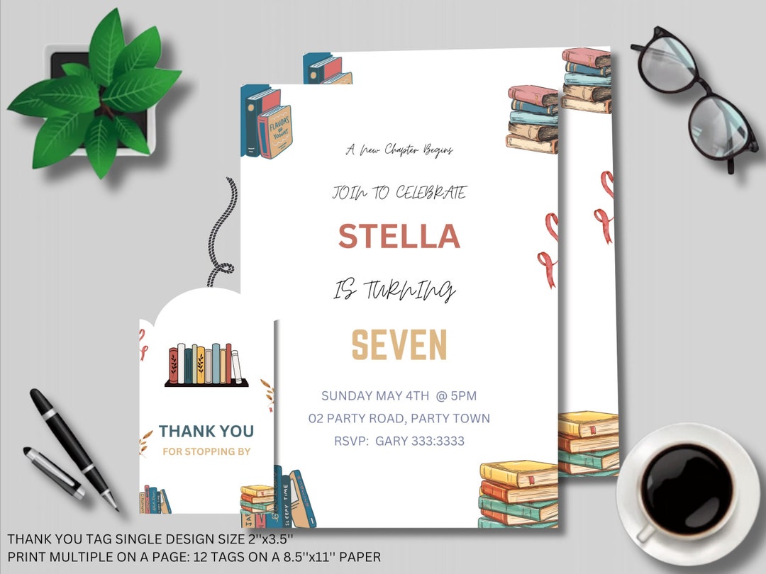 Editable Books Birthday Party Library Birthday Invitation Reading Party ...