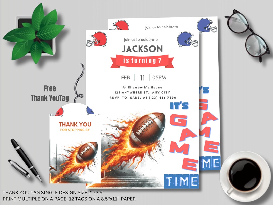 EDITABLE Football Invitation, Football Birthday Invitation Printable ...