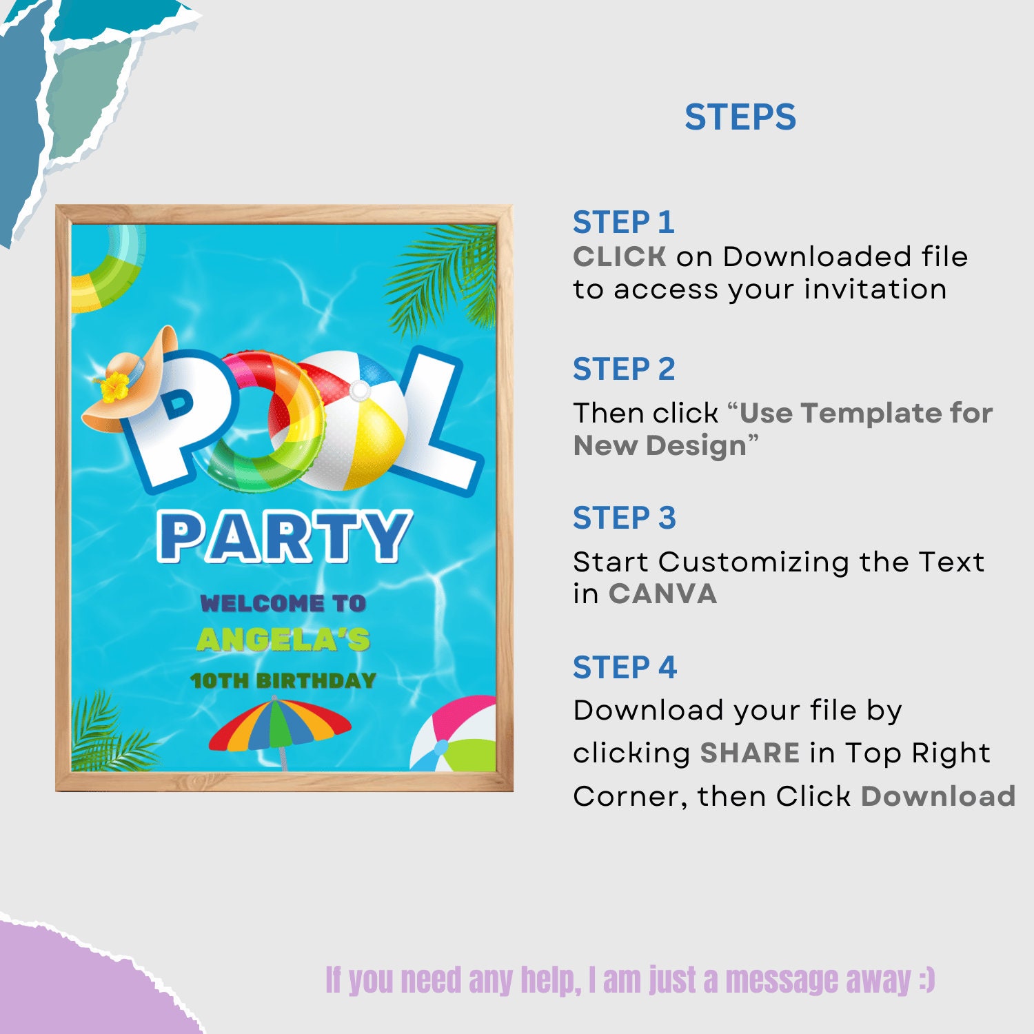 Tropical Pool Party Welcome Sign, Editable Custom Poster (digital ...