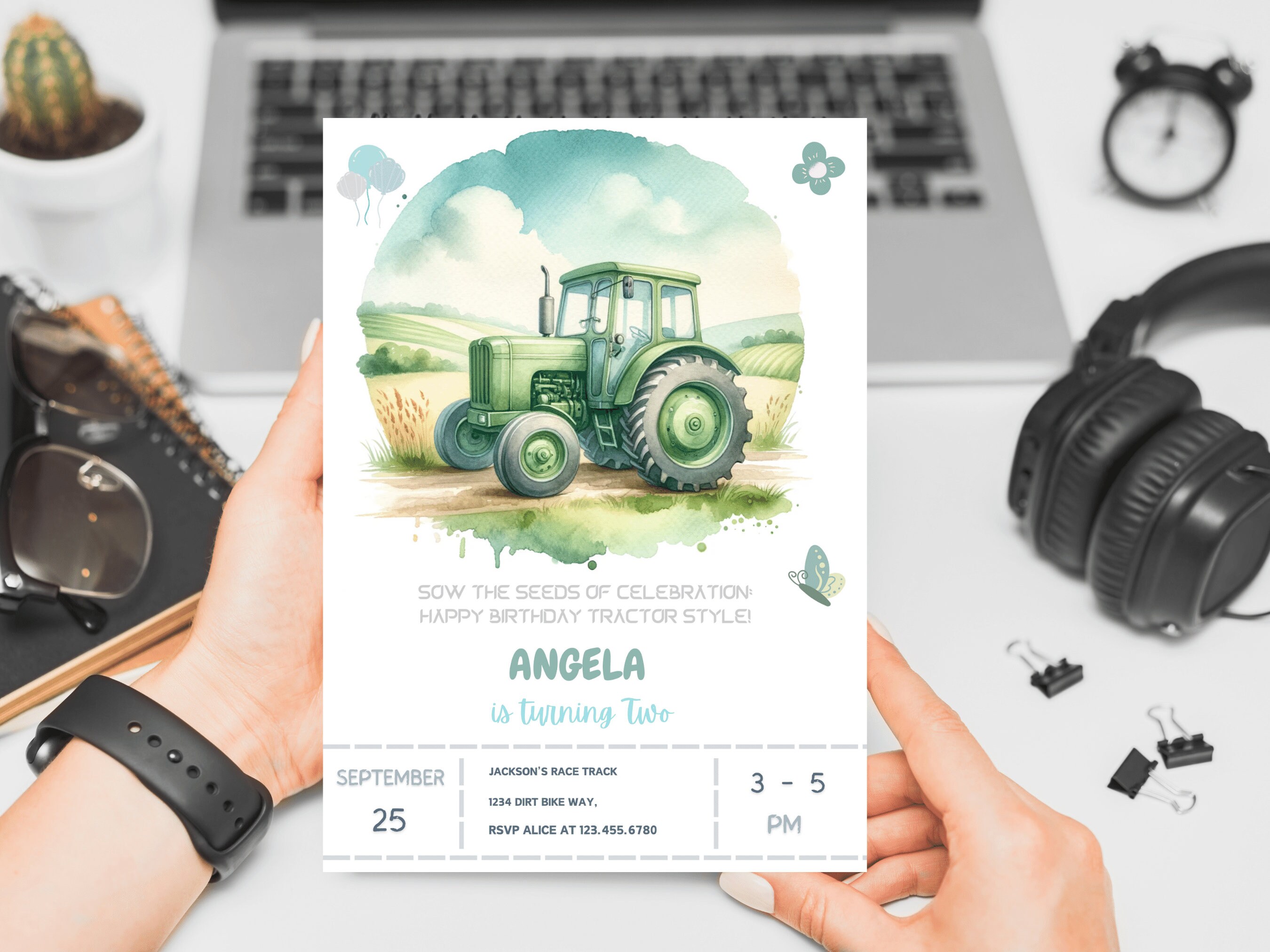 EDITABLE Tractor Birthday Invitation, Green Tractor Invitation, Boy 3rd ...