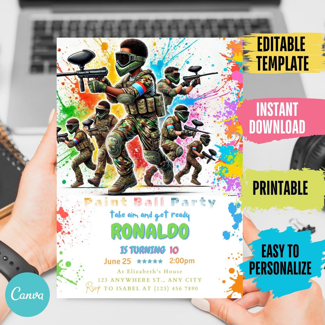Paintball Birthday Invitation Boy EDITABLE Paintball Party Invite ...