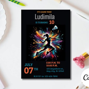 Editable Badminton Birthday Invitation Girl Badminton Party Invite Game ...