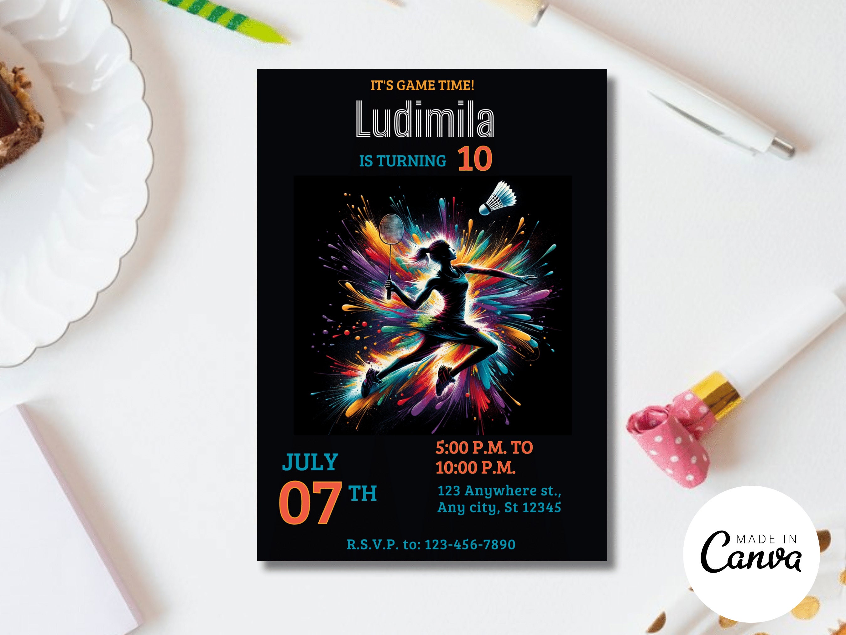 Editable Badminton Birthday Invitation Girl Badminton Party Invite Game ...