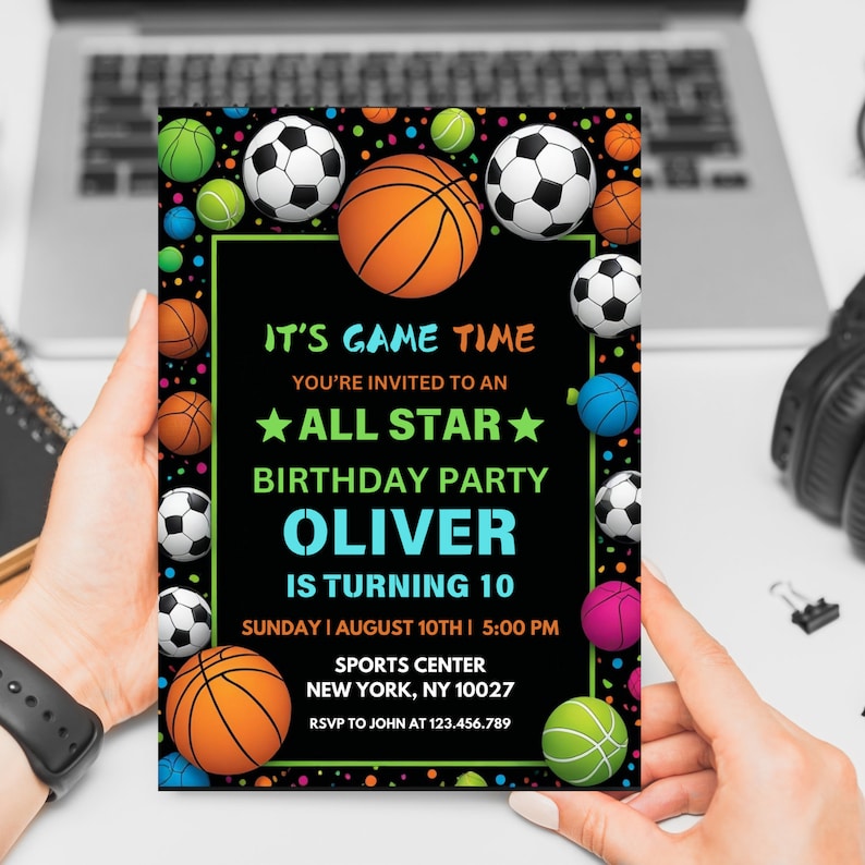 All Star Sports Birthday Invitation, Game Party (digital) - Etsy