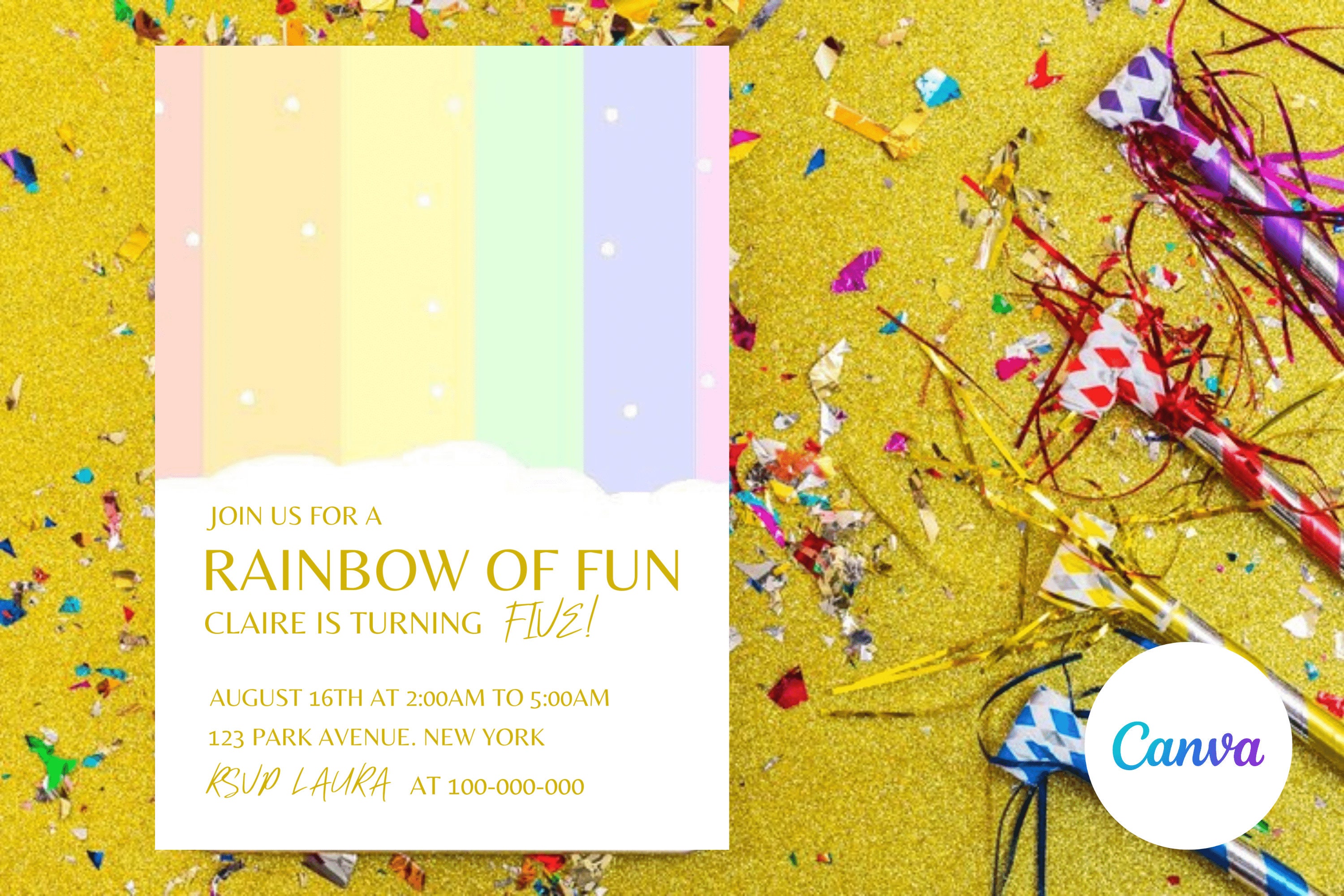 Editable Rainbow Birthday Invitation Girls Rainbow Party Rainbow ...