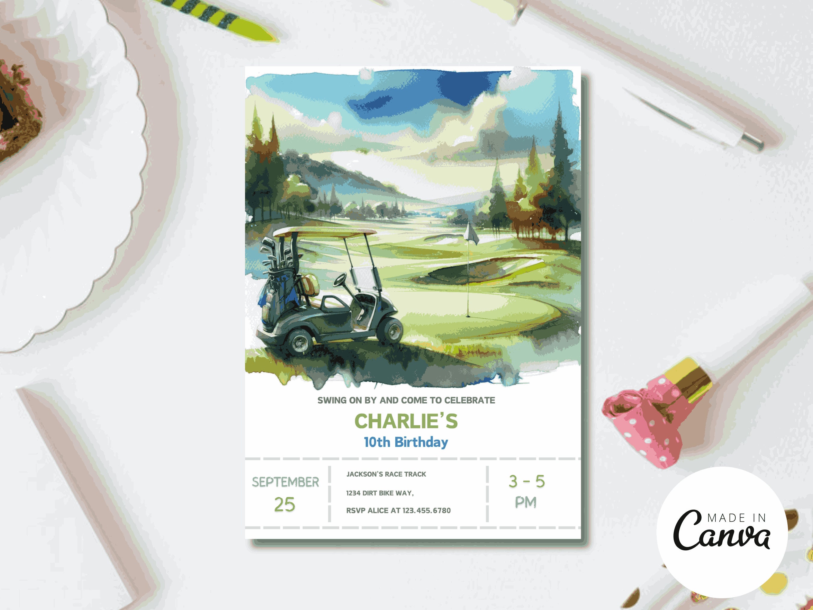 Editable Golf Birthday Invitation, Let's Par Tee Golf Birthday Invite ...