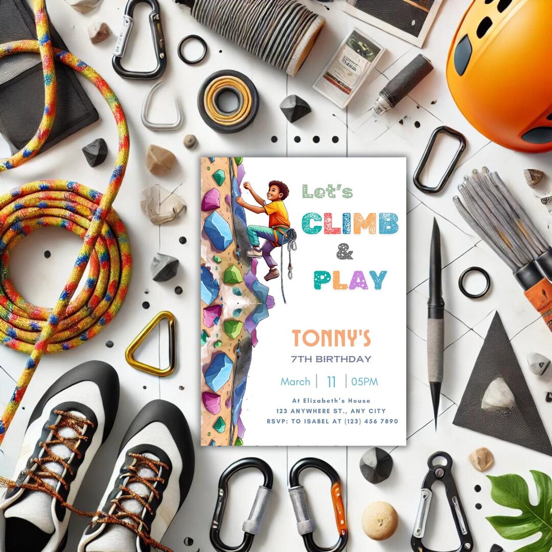 Rock Climbing Birthday Invitation, Editable Indoor Climbing Party ...