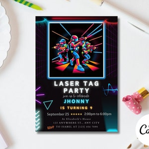 Editable Laser Tag Invitation Neon Laser Tag Birthday Invitation Glow ...